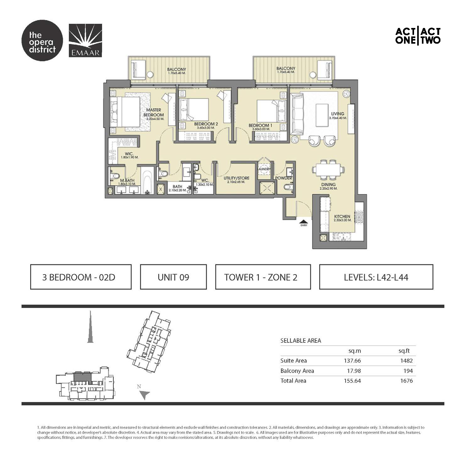 Floor Plans - Act One | Act Two Towers Dubai Opera District Downtown by ...